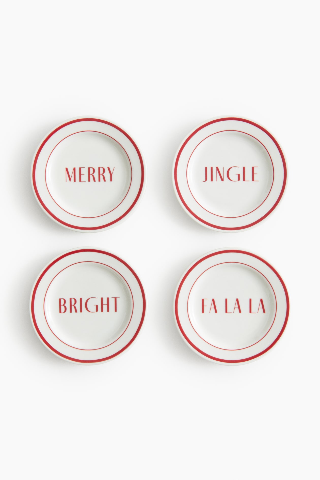 Red/Merry 4-pack small porcelain plates at H&M Home | H&M GB