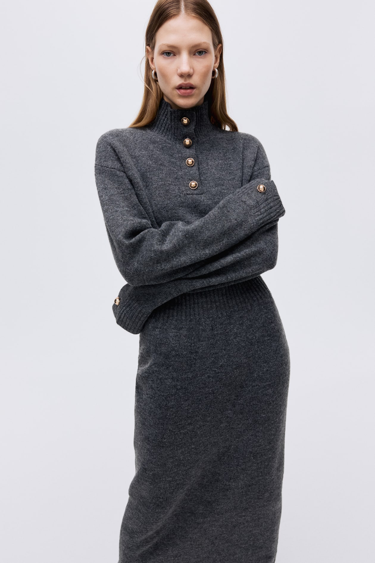 Knitted turtleneck dress - Dark grey marl - Ladies | H&M GB