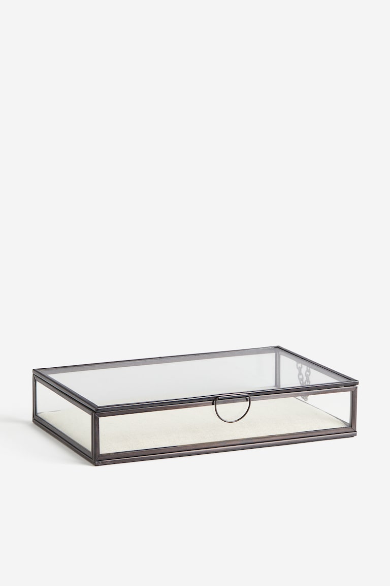 Large Glass Storage Box - Dark gray/clear glass/beige - Home All | H&M US
