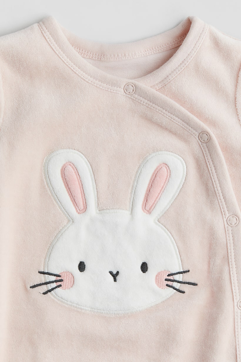 Light pink/rabbit Velour Pajama Jumpsuit with Covered Feet for kids | H ...
