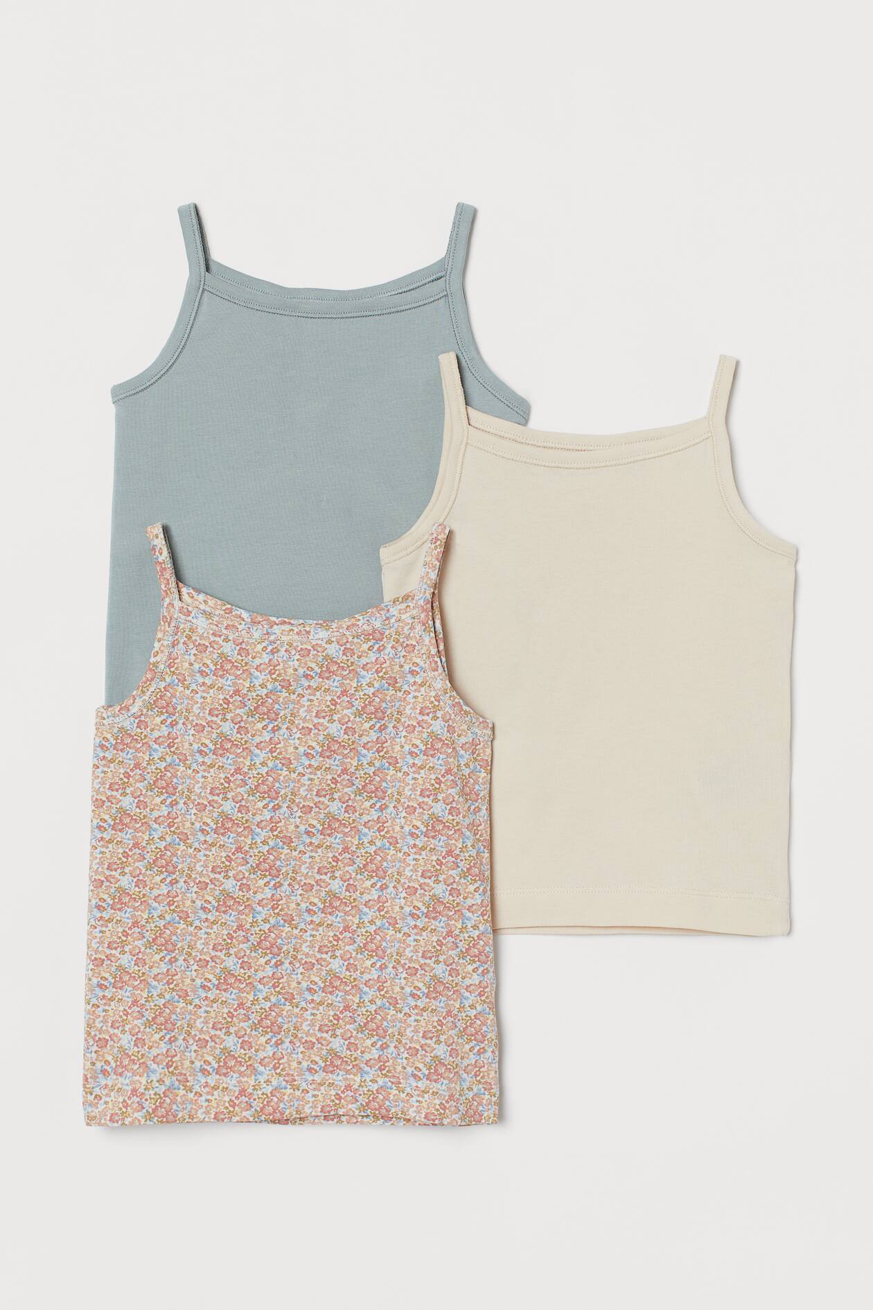 3-pack cotton strappy tops - Sleeveless - Regular length - Beige/Light ...