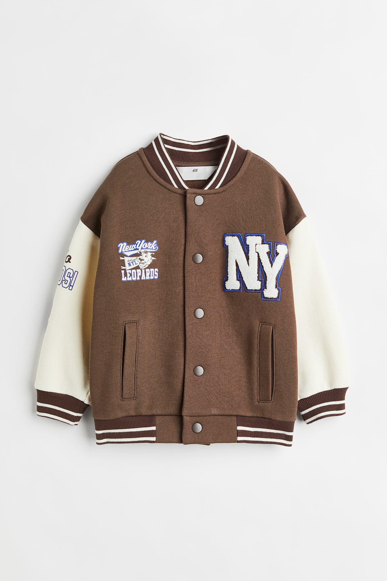Oversized Baseballjacke - Langarm - Normale Länge - Dunkelbraun/Blockfarben - Kids | H&M AT