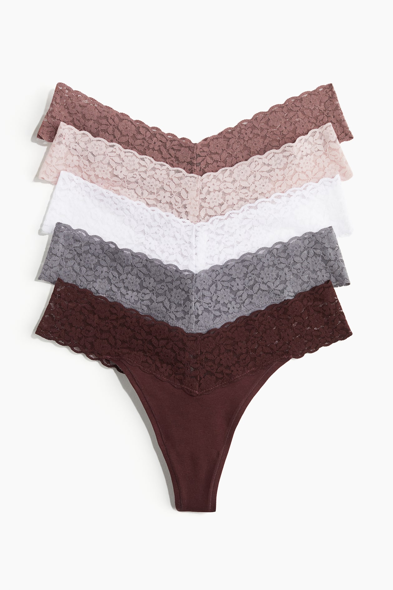 5-pak trusser Thong i blonde - Vinrød/Støvet rosa/Hvid - DAME | H&M DK