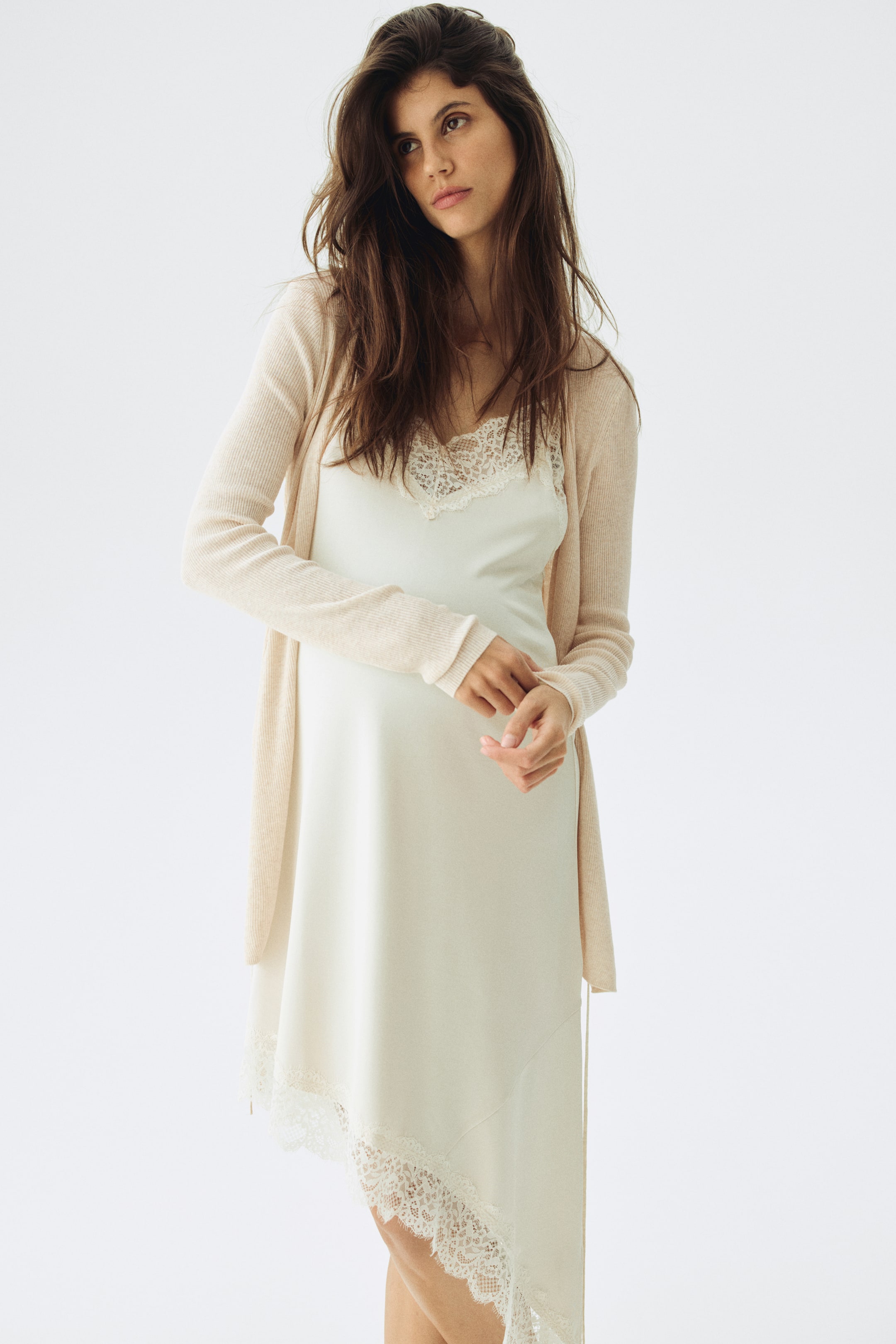 Women's Light beige MAMA Rib-Knit Wrap Cardigan | H&M CA