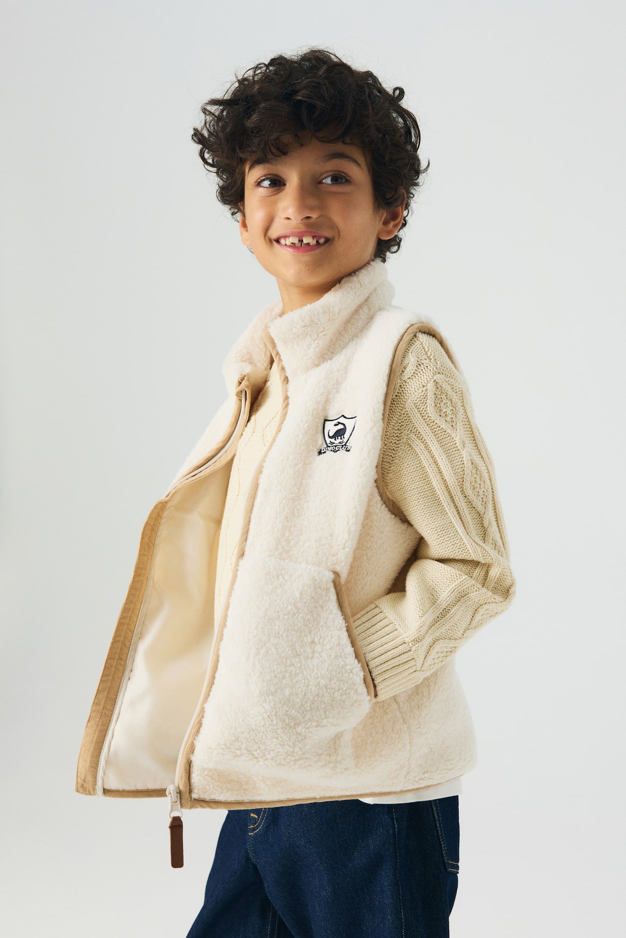 Veste sans manches en tissu Teddy bear - Beige clair - ENFANT | H&M FR