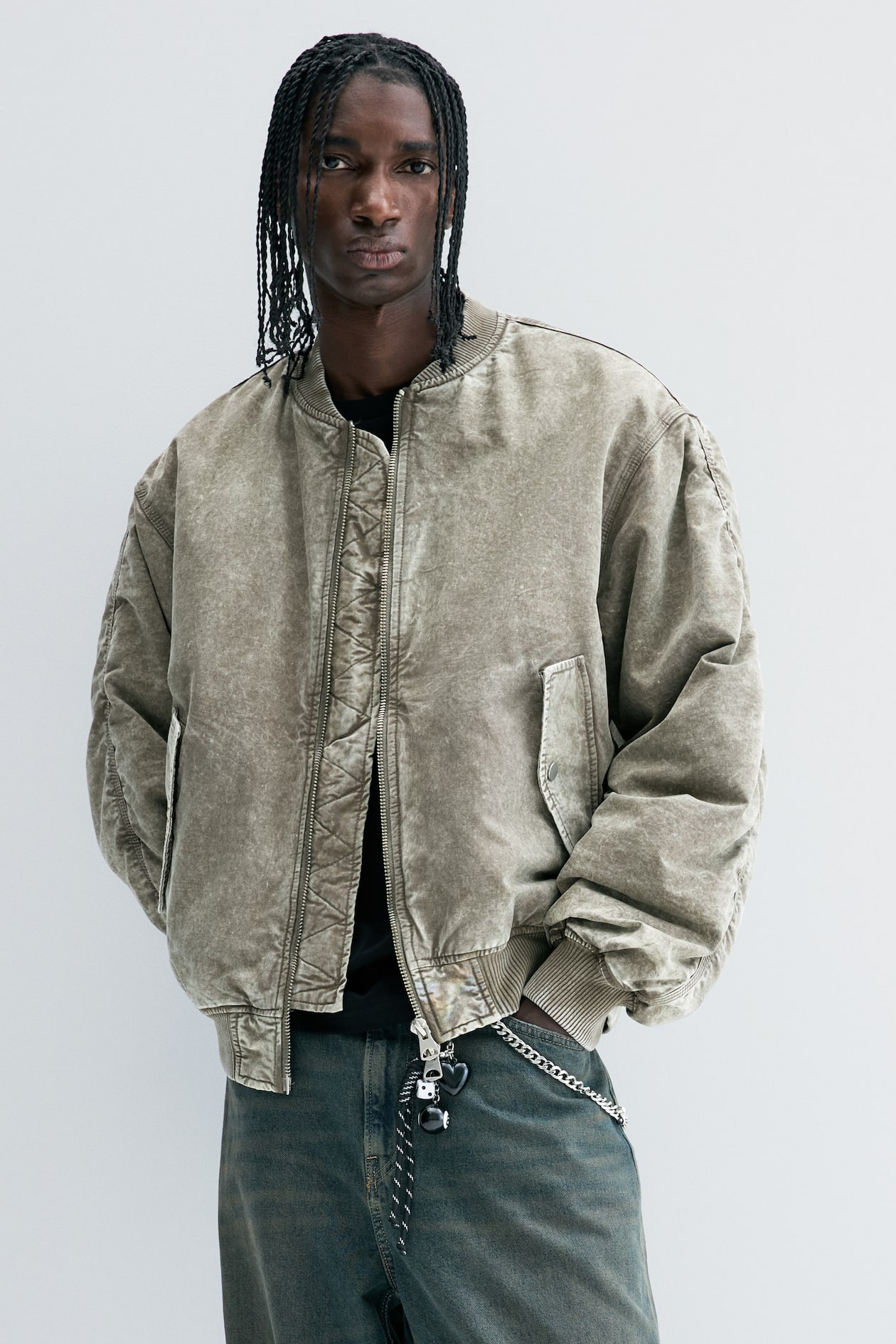 Washed Bomber Jacket - Dusty green - Men | H&M US