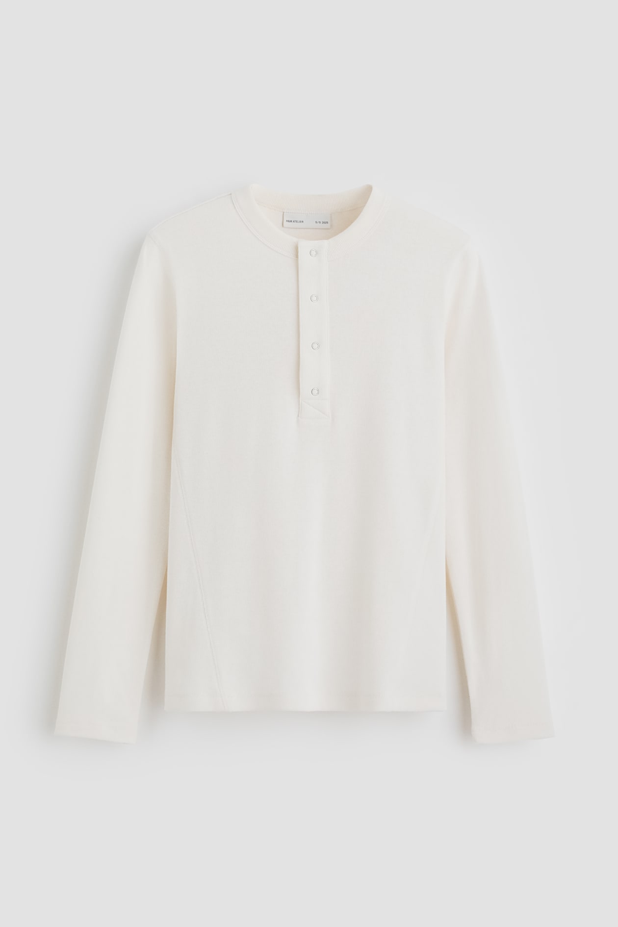 Men’s Cream Ribbed linen-blend Henley top | H&M MY