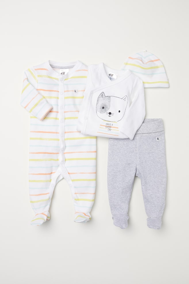 Four-piece Cotton Set - White/gray melange - Kids | H&M US