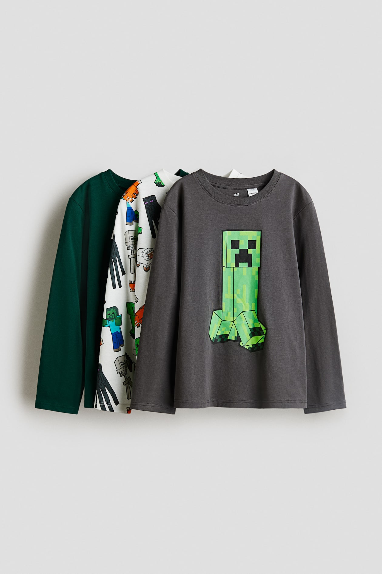 3-pack long-sleeved T-shirts - Green/Minecraft - Kids | H&M IN
