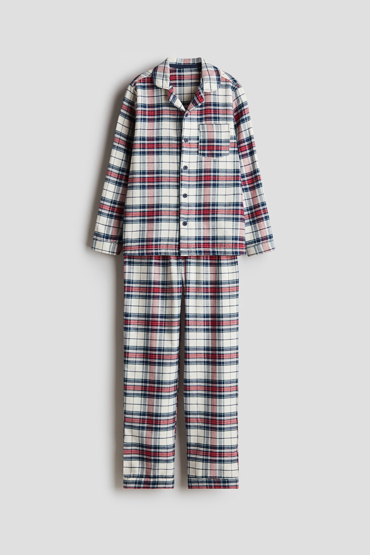 Pyjamas i bomullsflanell - Hvit/Rutet - Kids | H&M NO