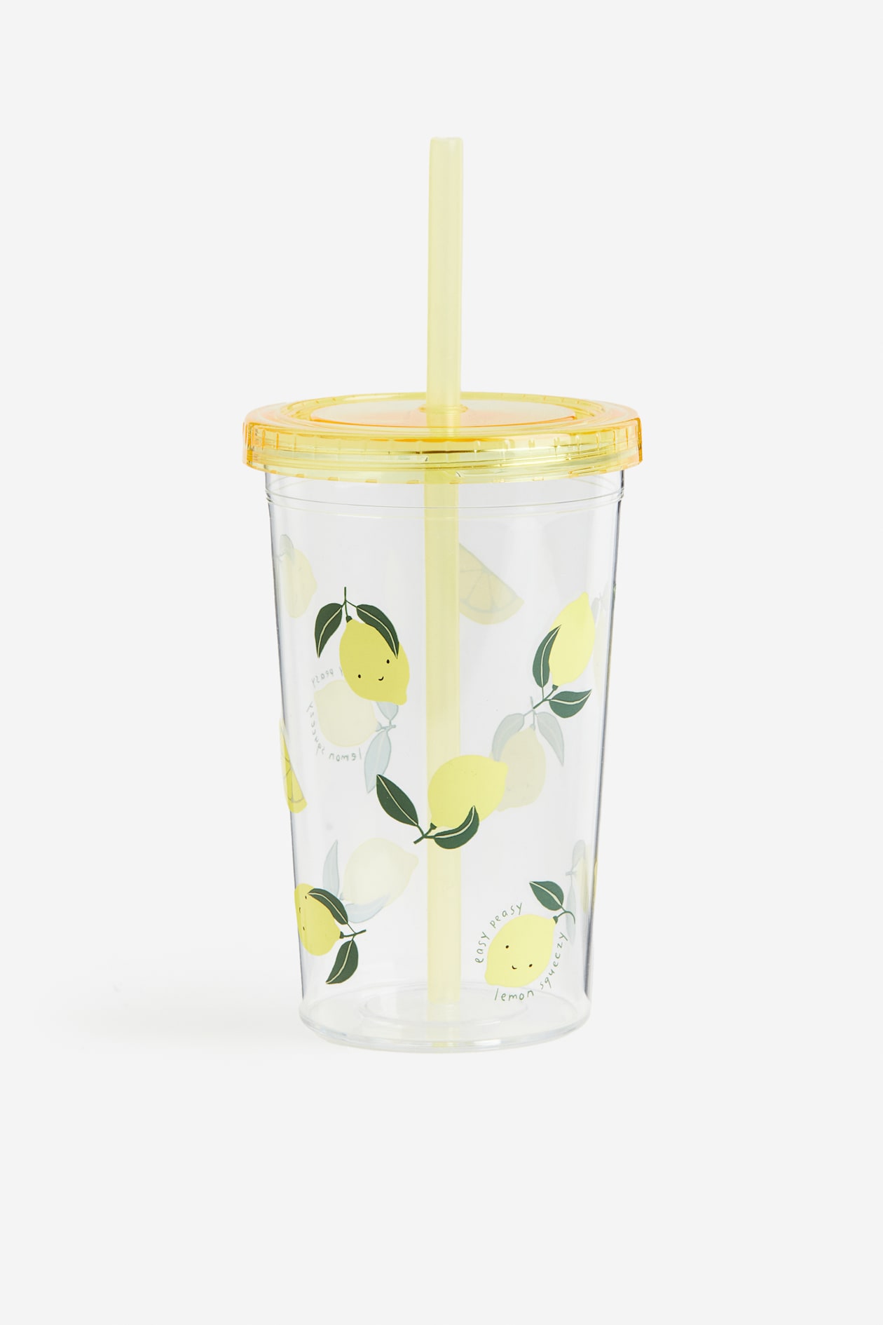 Patterned Plastic Mug with Straw - Yellow/lemons - Home All | H&M US