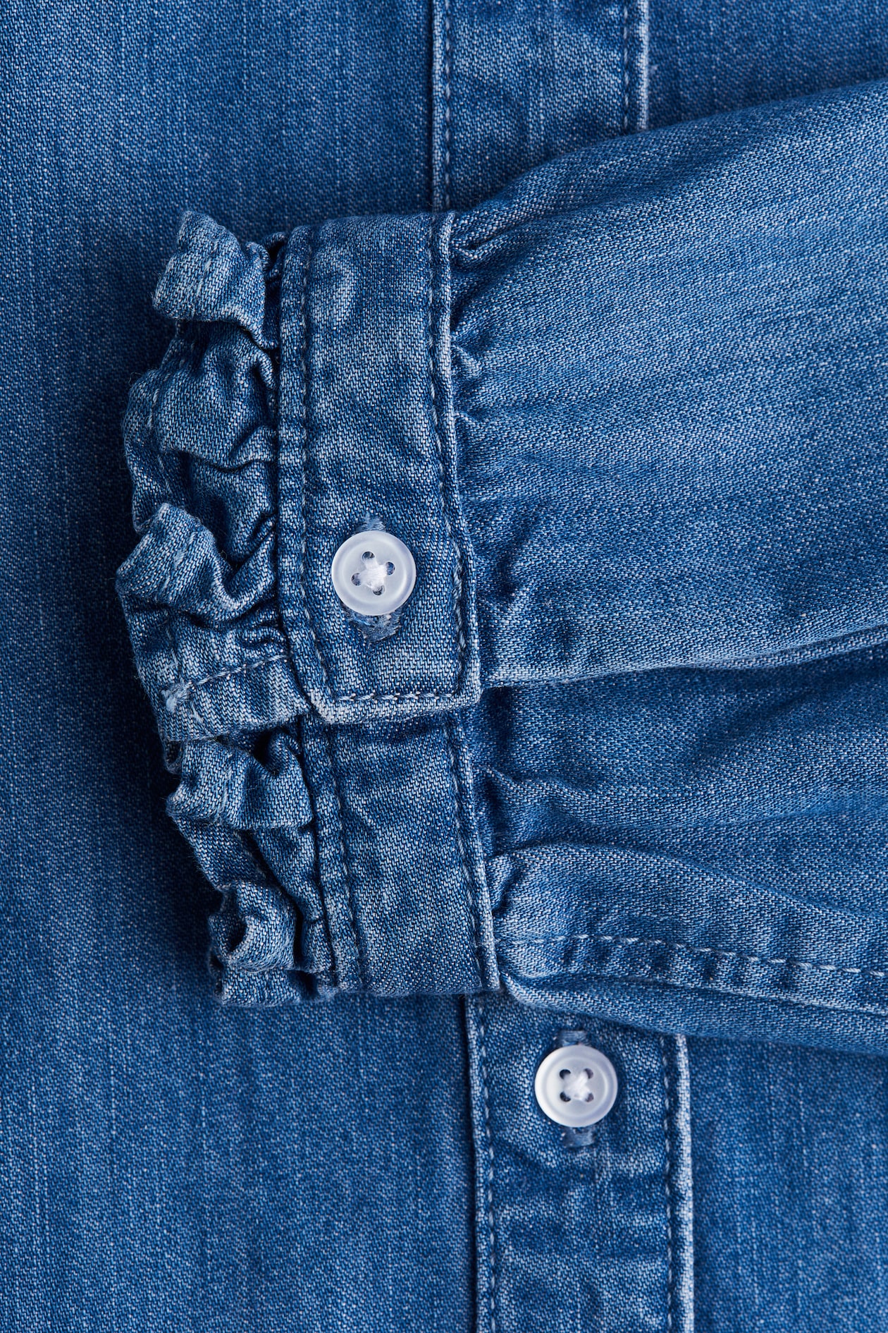 Women's Denim blue Ruffle-Trimmed Denim Blouse | H&M US