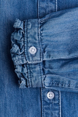 Ruffle-Trimmed Denim Blouse - Denim blue - Ladies | H&M US