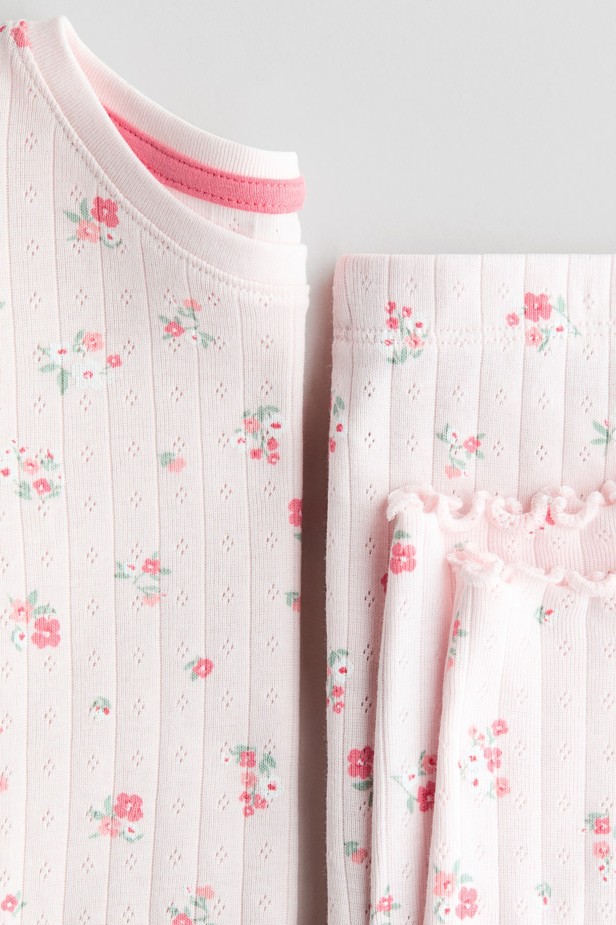 Light pink/Floral Ribbed cotton pyjamas for kids | H&M MY