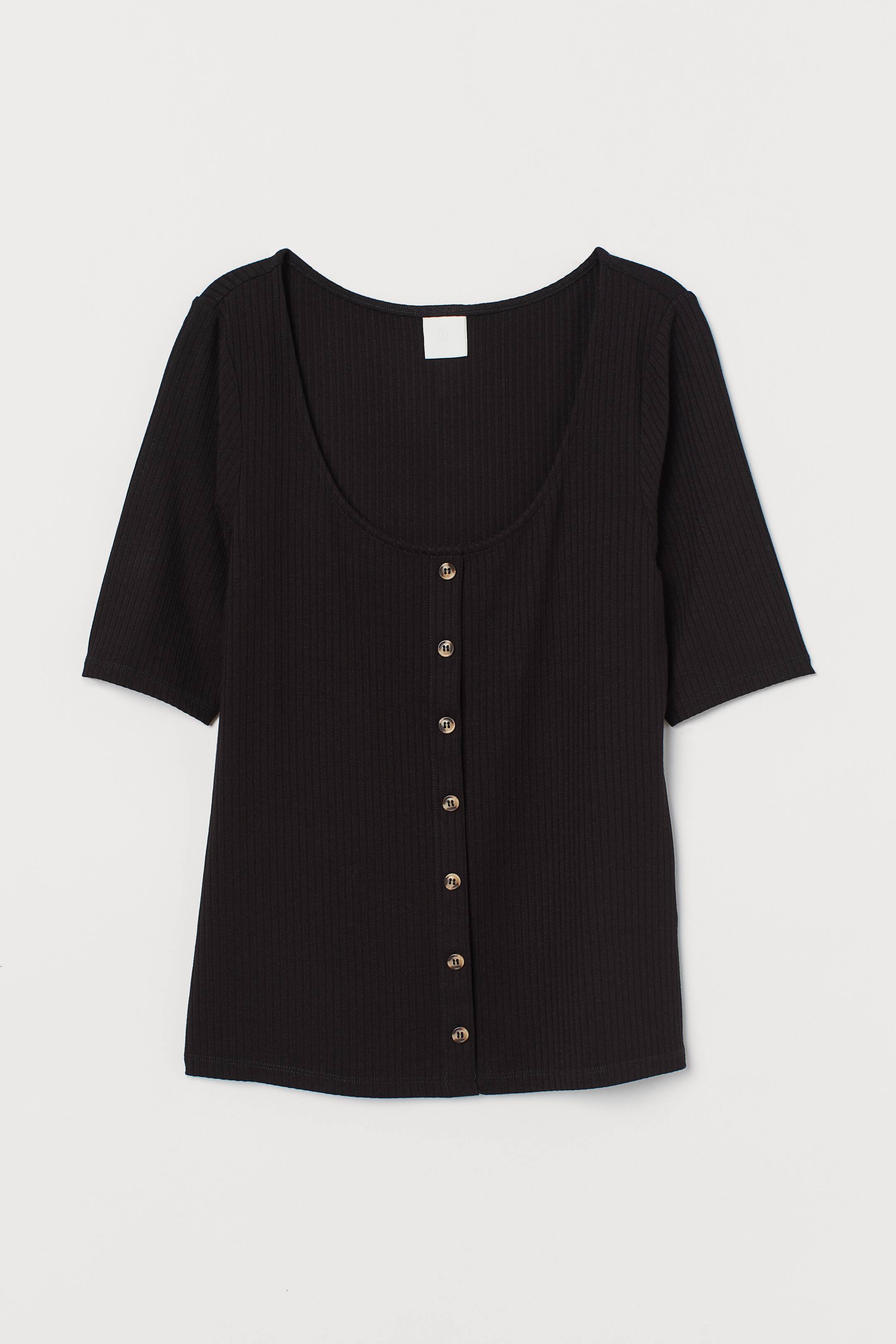 Scoop-neck Top - Low-cut Neckline - Short sleeve - Black - Ladies | H&M CA