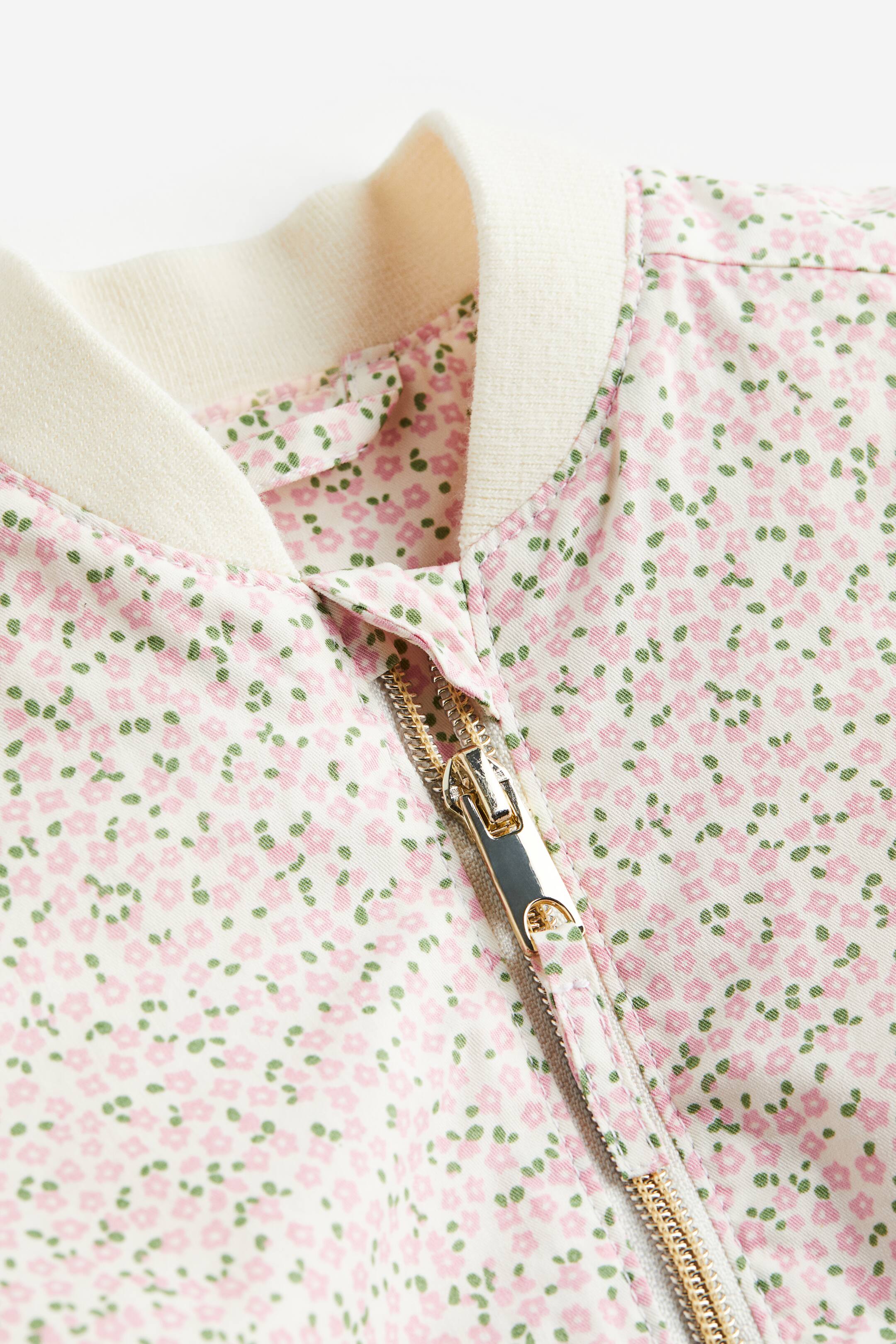 Twill bomber jacket - White/Pink floral - Kids | H&M IE