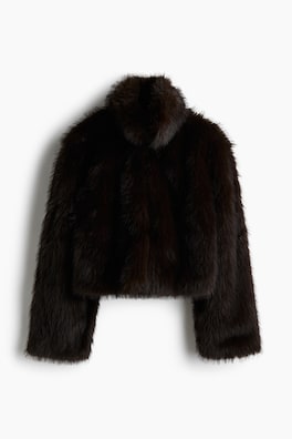 - Cropped Fluffy Jacket - Dark brown - Ladies | H&M AU