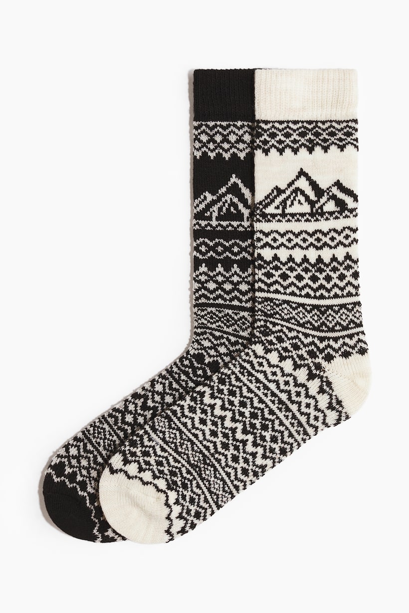 Men’s Black/patterned 2-Pack Wool-Blend Socks | H&M US