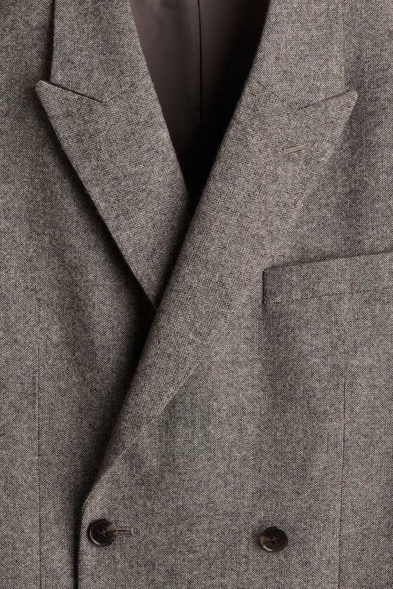 Men’s Dark beige melange Regular Fit Wool-Blend Double-Breasted Jacket ...
