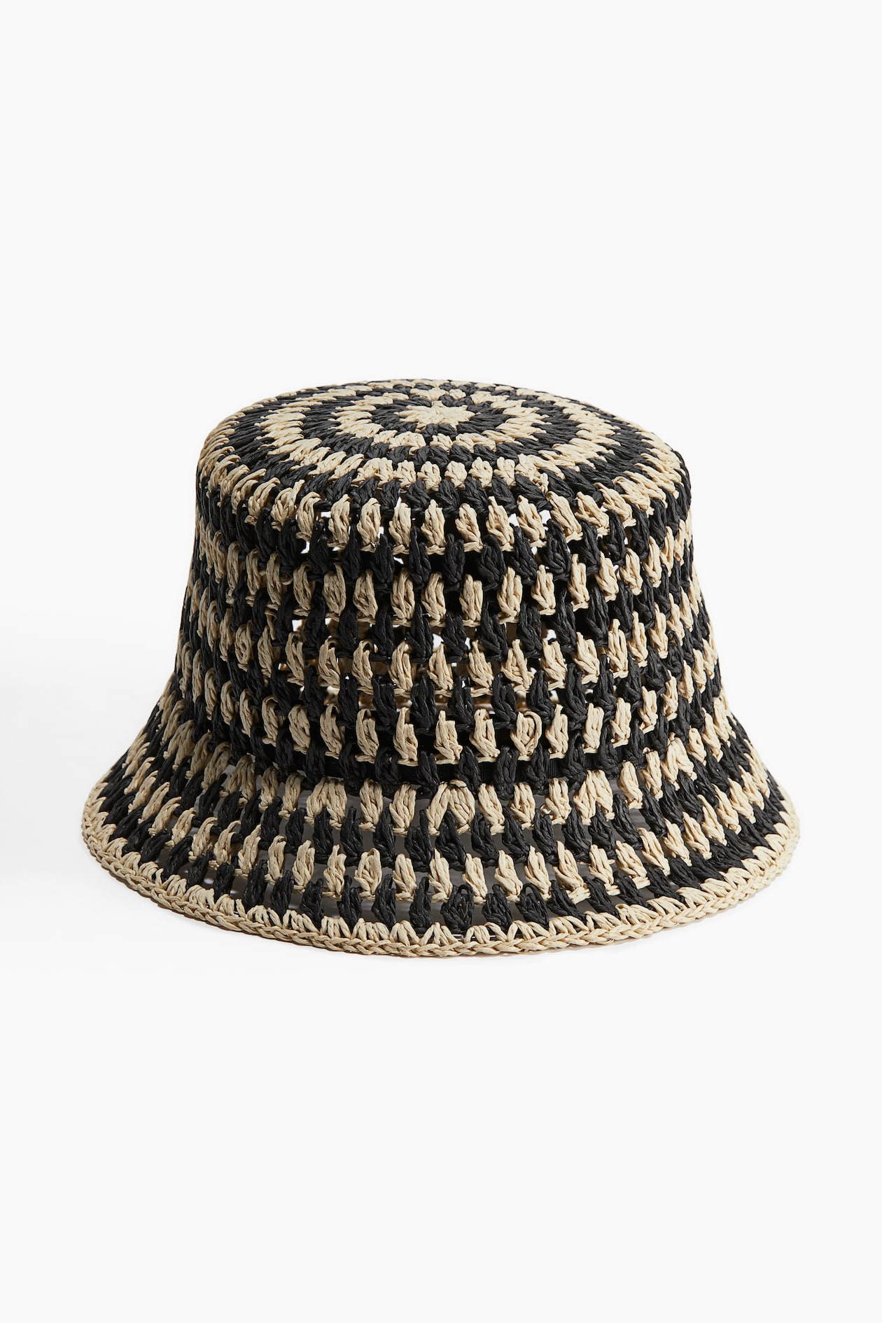 Men’s Black/beige patterned Straw Bucket Hat | H&M CA