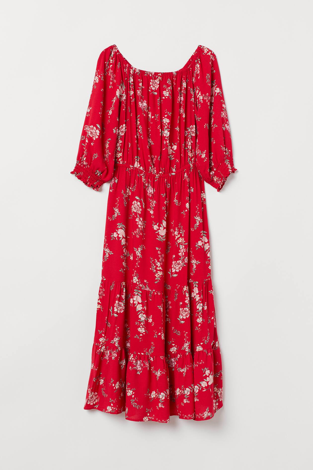 Off-Shoulder-Kleid - Rot/Geblümt - Ladies | H&M DE