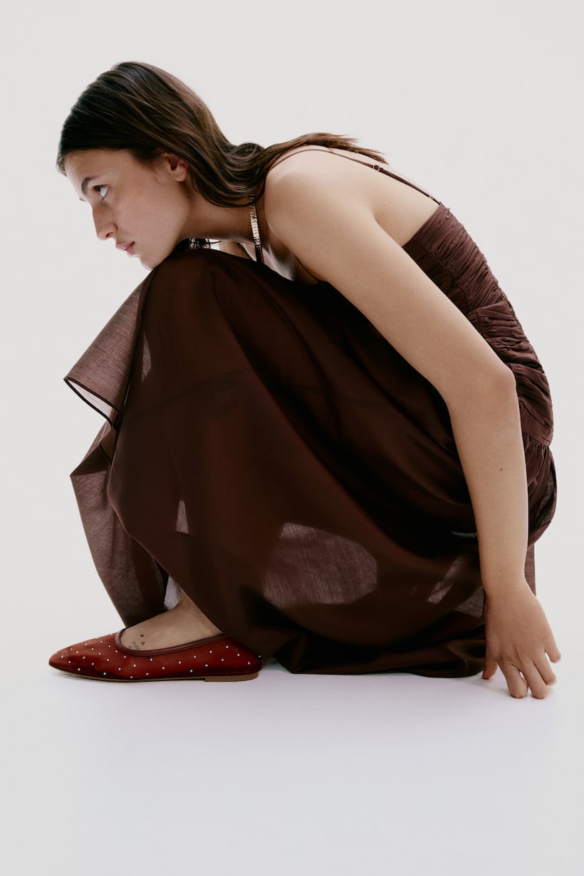 Rhinestone-Embellished Ballet Flats - Rust red - Ladies | H&M US