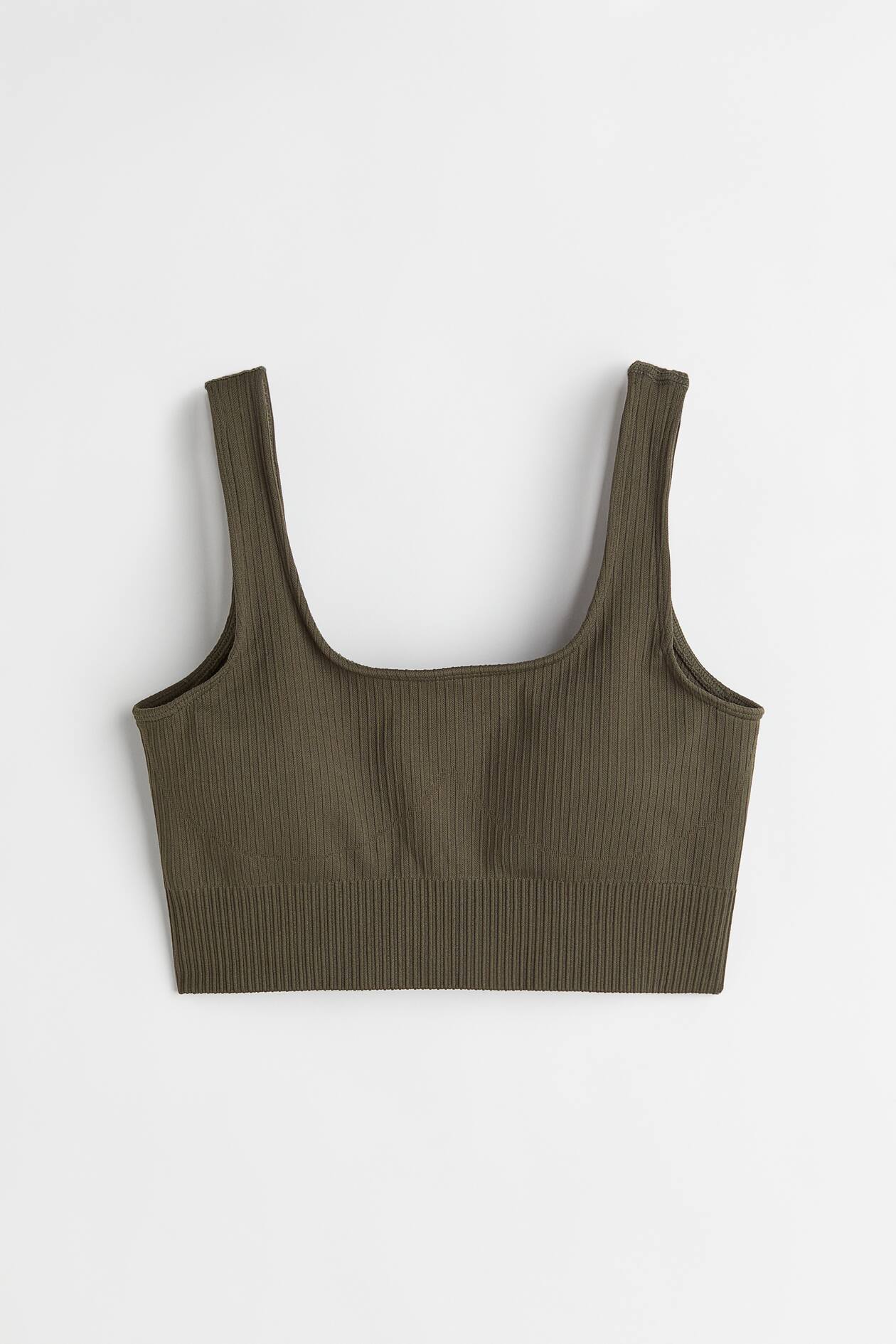 Ribbed Seamless Bra - Khaki - Ladies | H&M AT