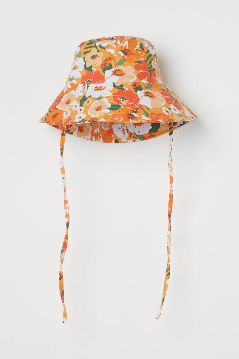 Tie-detail sun hat - Dark yellow/Floral - Ladies | H&M GB