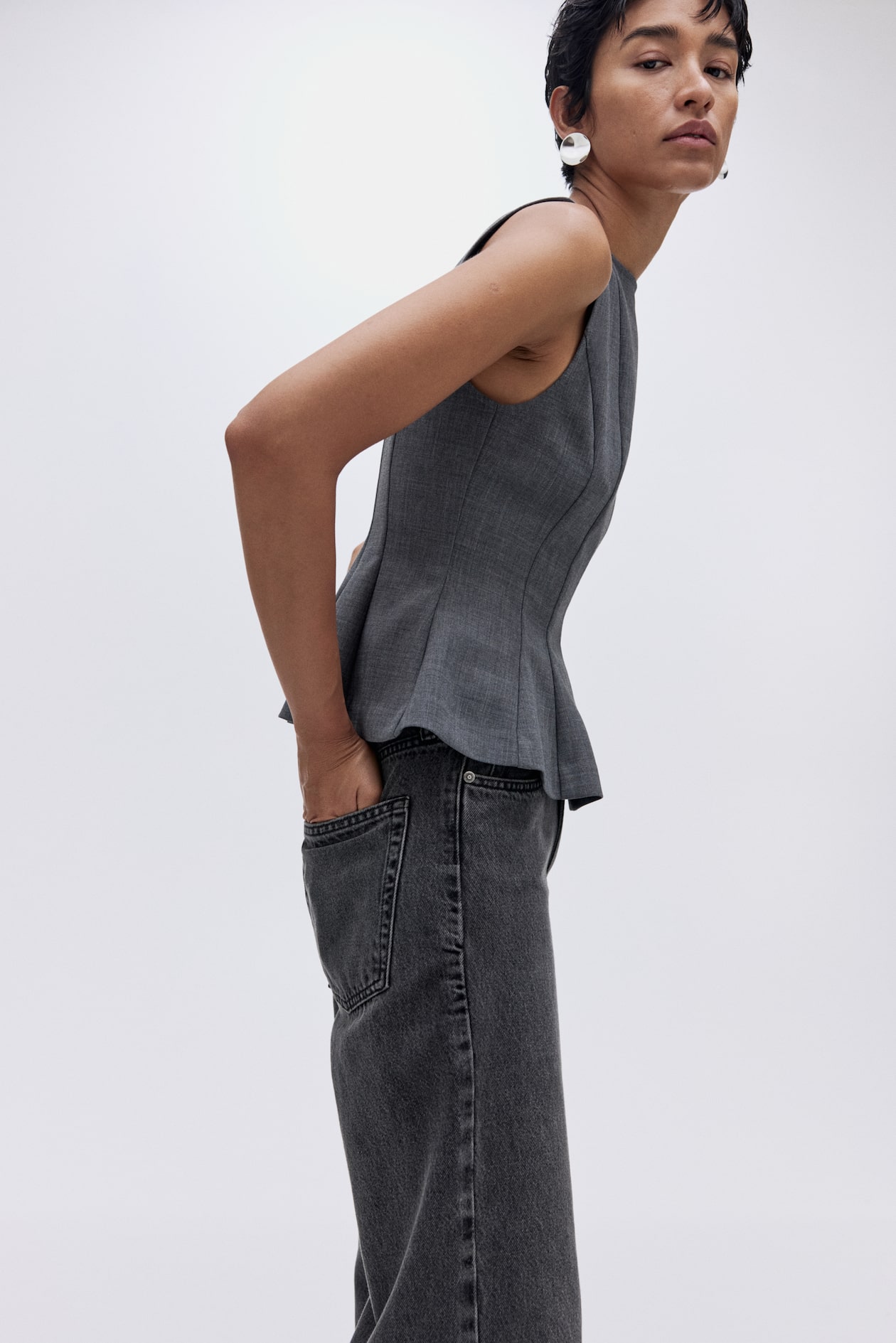 Wide High Waist Jeans - Cinzento escuro - SENHORA | H&M PT