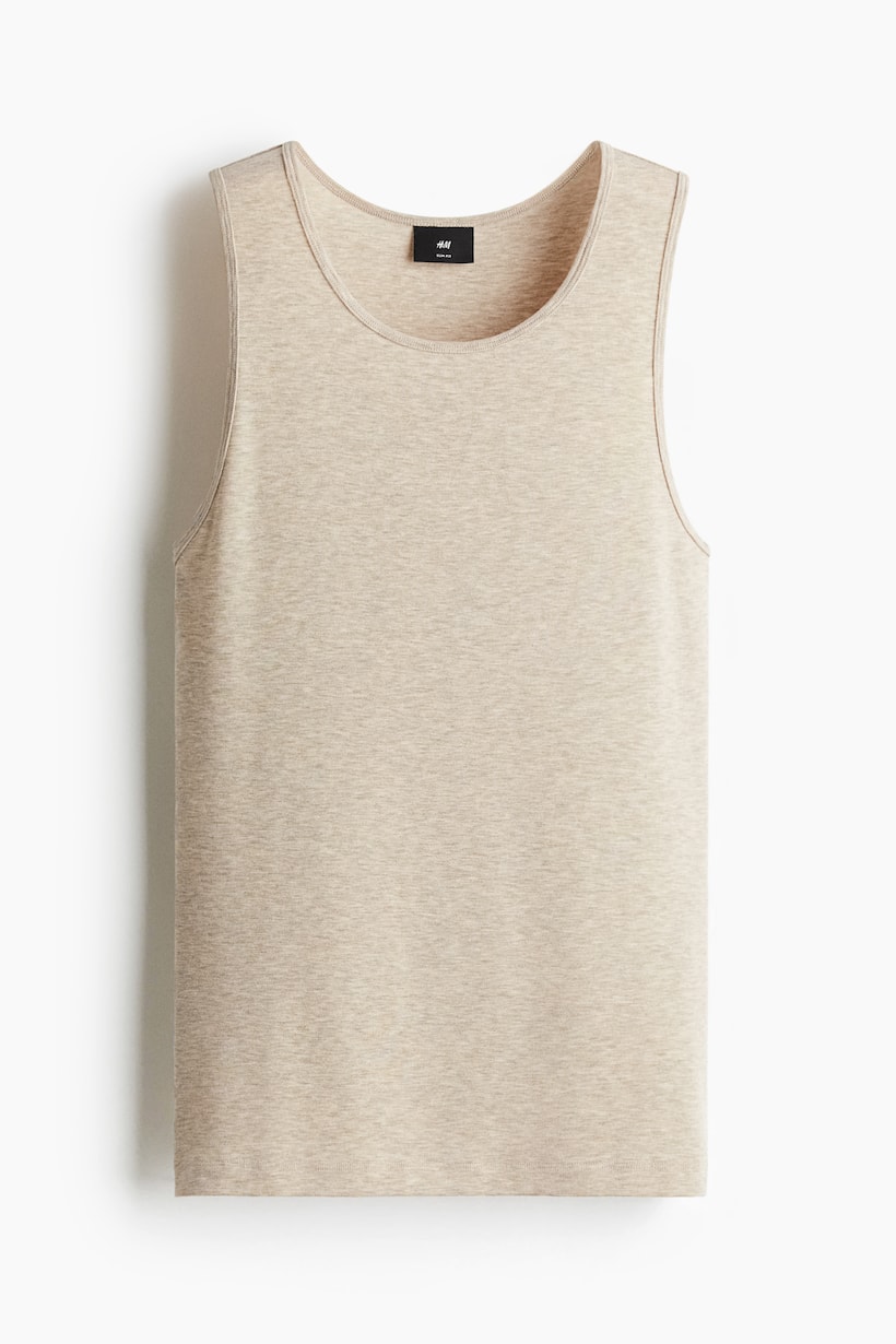 Men’s Beige melange Slim-Fit Tank Top | H&M US