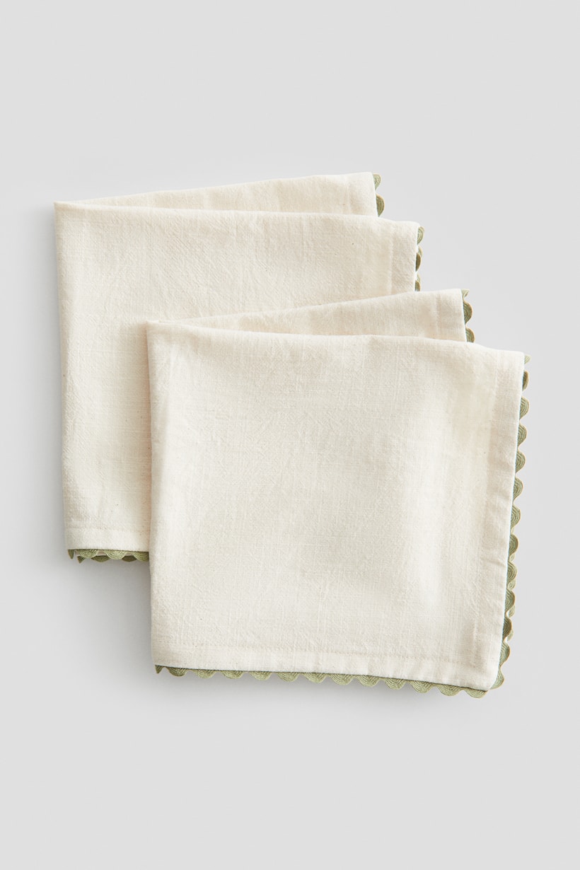 2-Pack Scalloped-Edge Napkins - Green/beige - Home All | H&M US