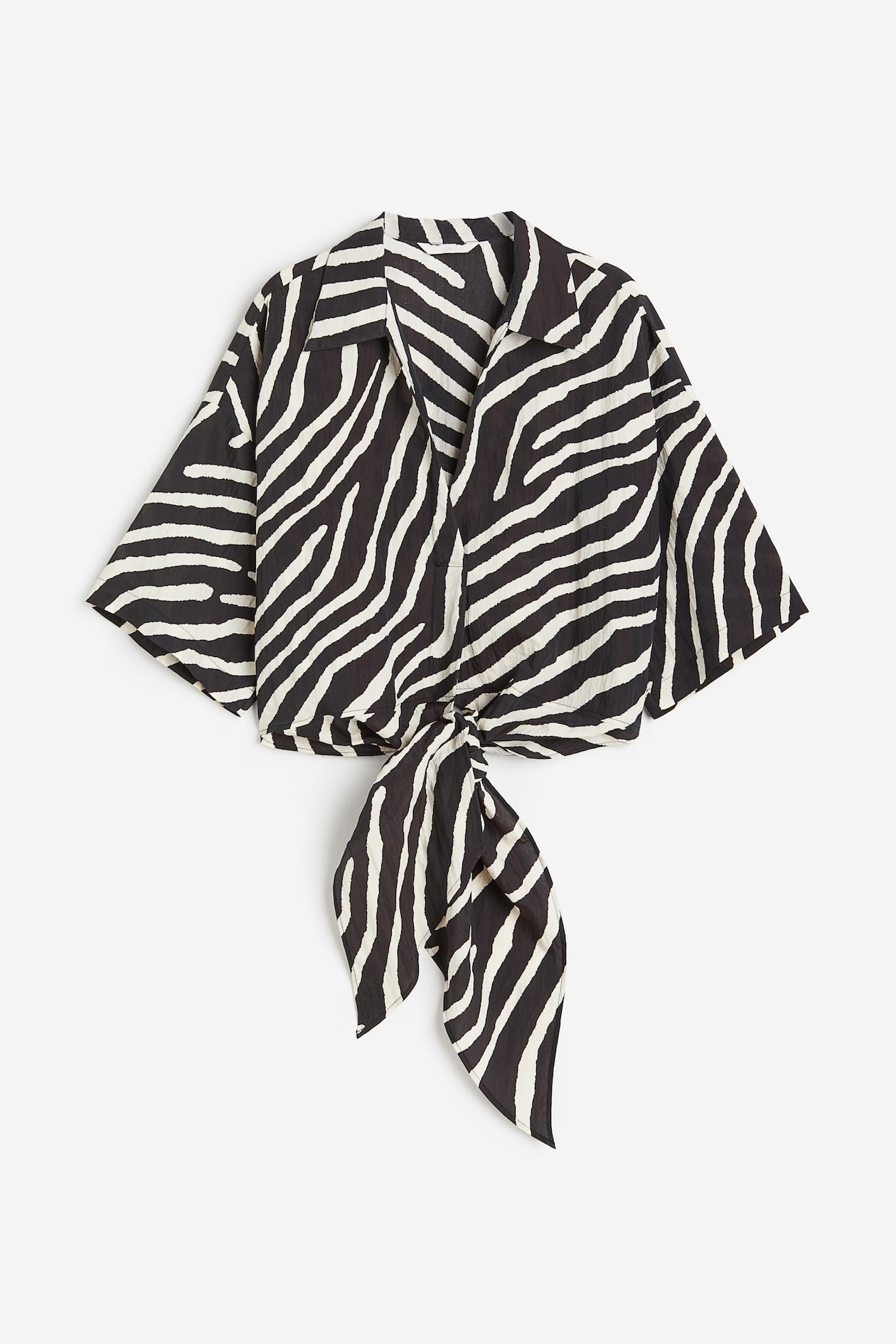 Tie-detail blouse - Dark brown/Zebra print - Ladies | H&M GB