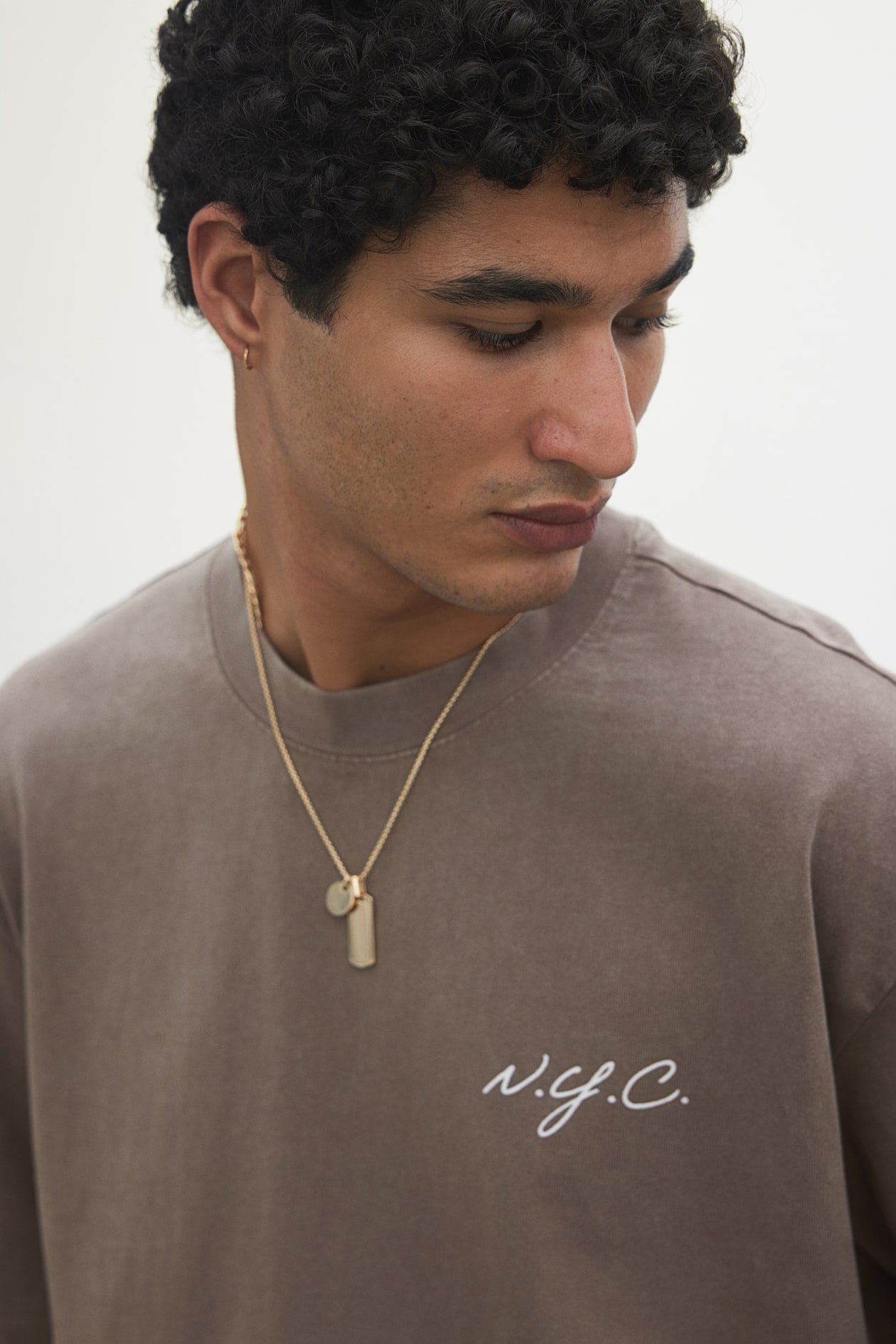 Loose-Fit Washed T-Shirt - Dark beige/N.Y.C. - Men | H&M US