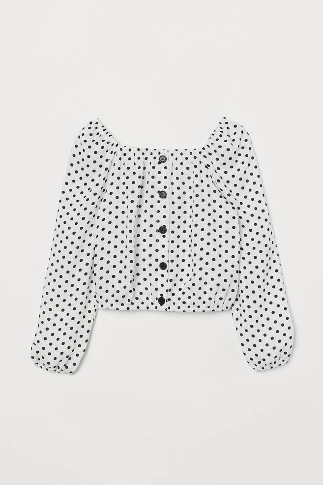 Viskosblus med knappar - Lång ärm - Vit/Prickig - BARN | H&M SE
