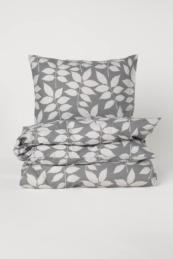 Sengesett i bomull med trykk - Lys grå/Grå mønstret - Home All | H&M NO