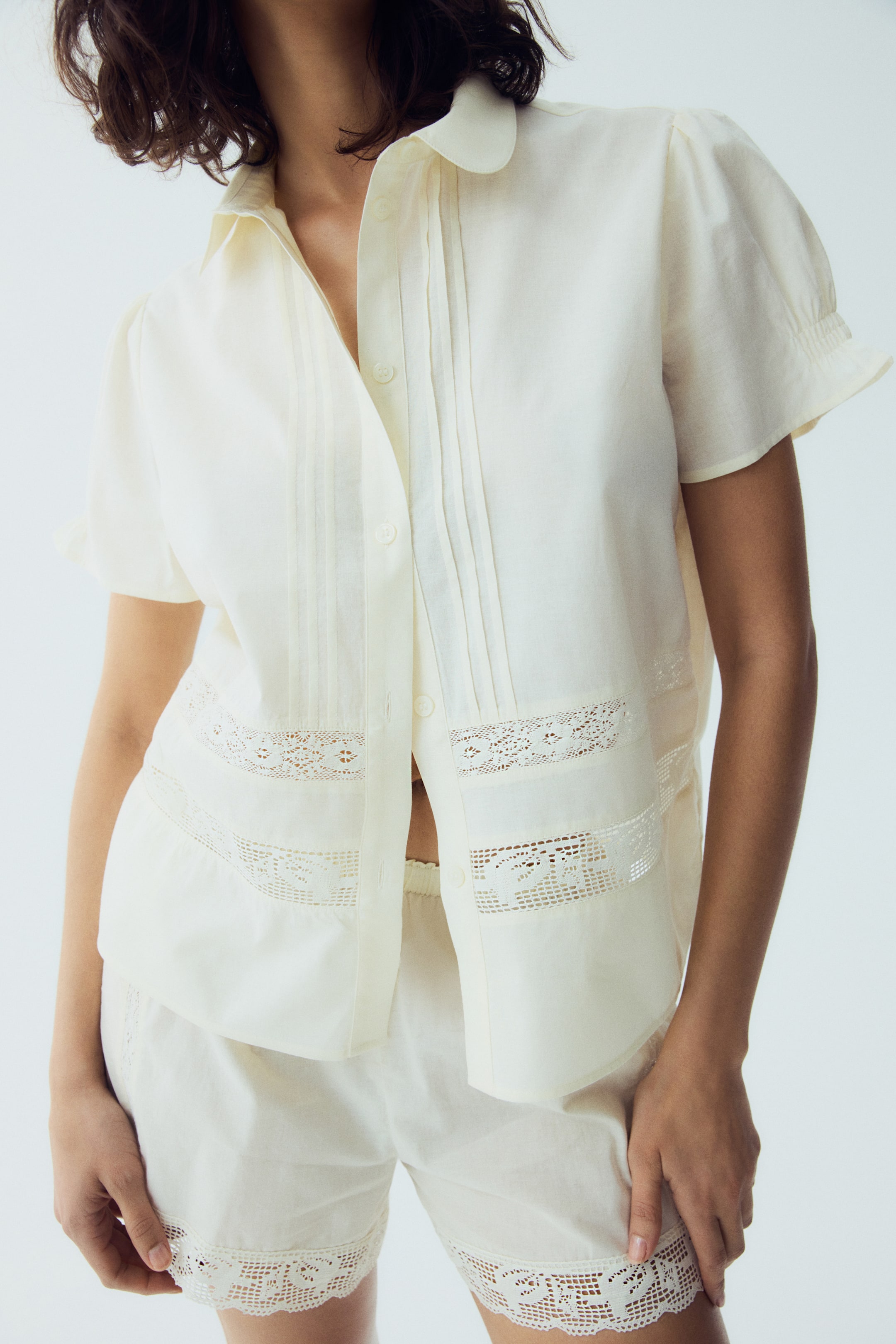 Women's Cream Lace-inset cotton pyjamas | H&M GB