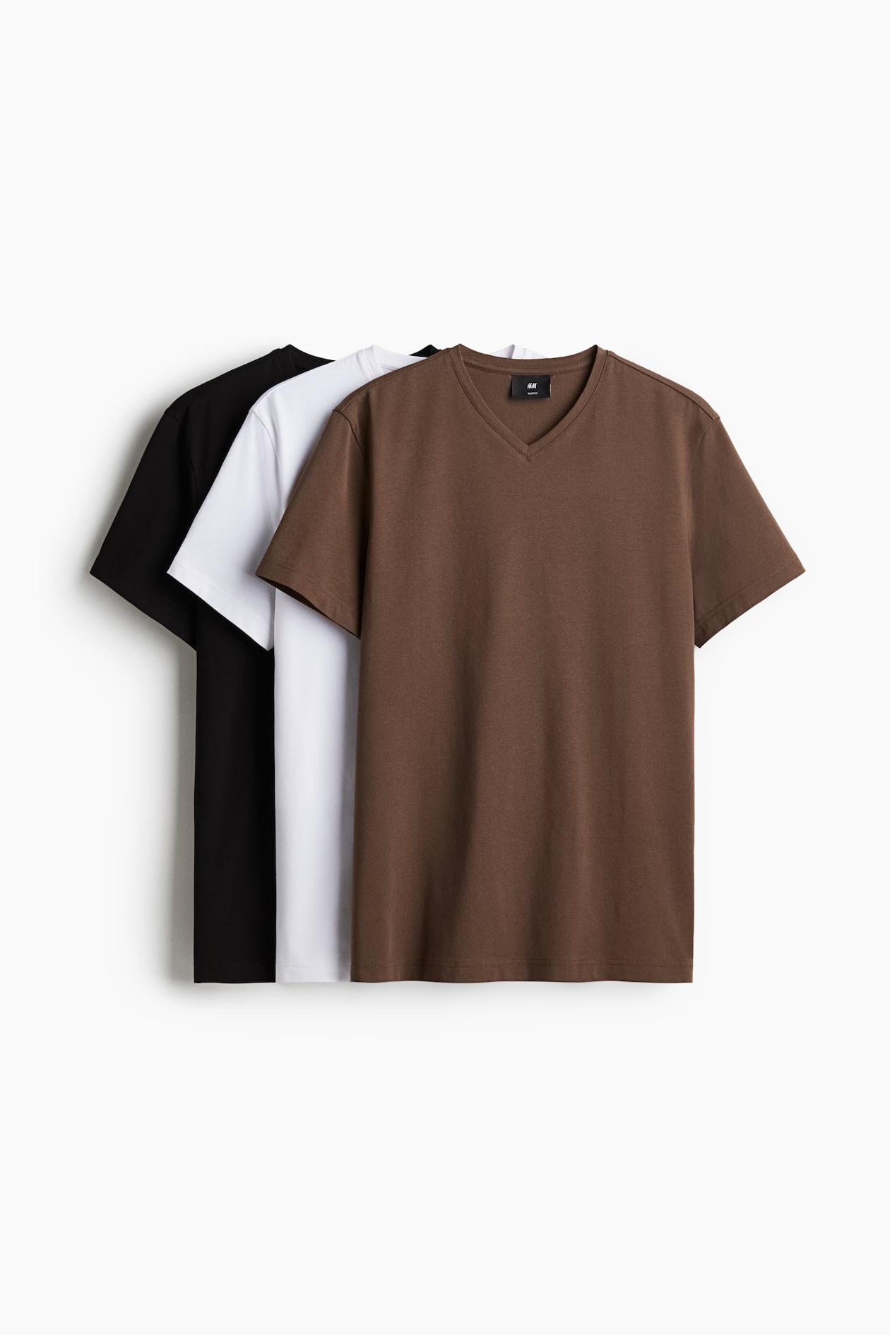 3-pack Playeras Slim Fit con cuello en V - Café/Blanco/Negro - Men | H&M MX