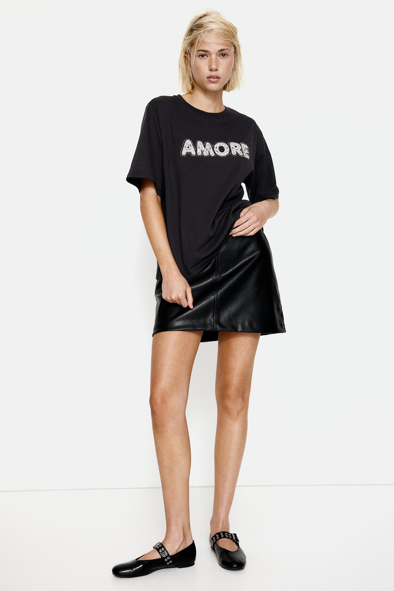 T-Shirt with Motif - Dark gray/Amore - Ladies | H&M US