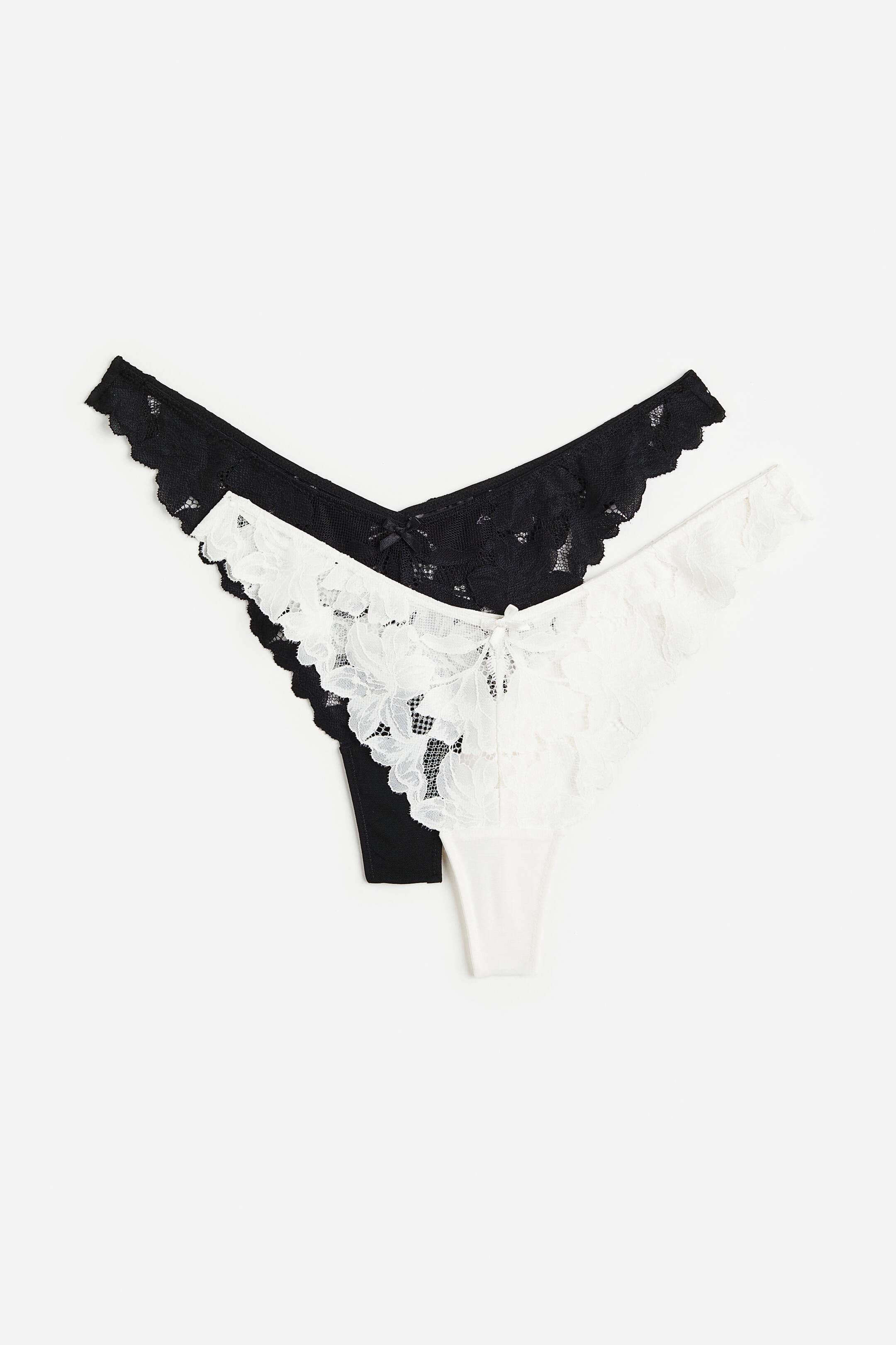 레이스 Thong 팬티 2피스 세트 - 블랙/화이트 - 여성 | H&M KR