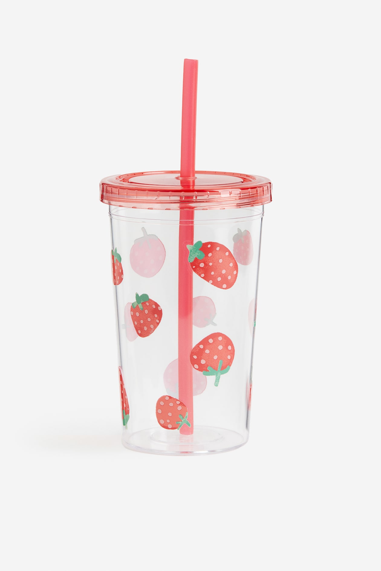 Patterned Plastic Mug with Straw - Red/strawberries - Home All | H&M US