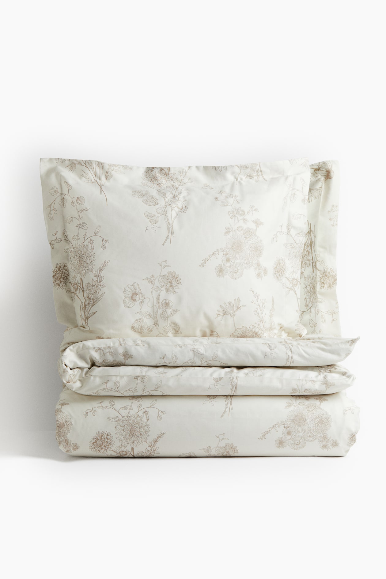 Двоен комплект спално бельо от памучен сатен - Светлобежов/Цветя - HOME | H&M BG