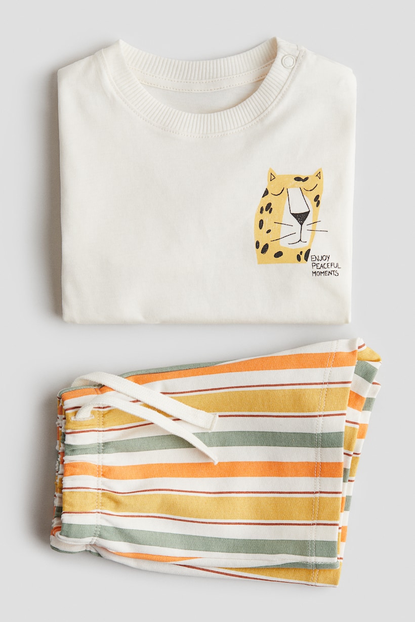 White/striped 2-Piece T-Shirt and Shorts Set for kids | H&M US