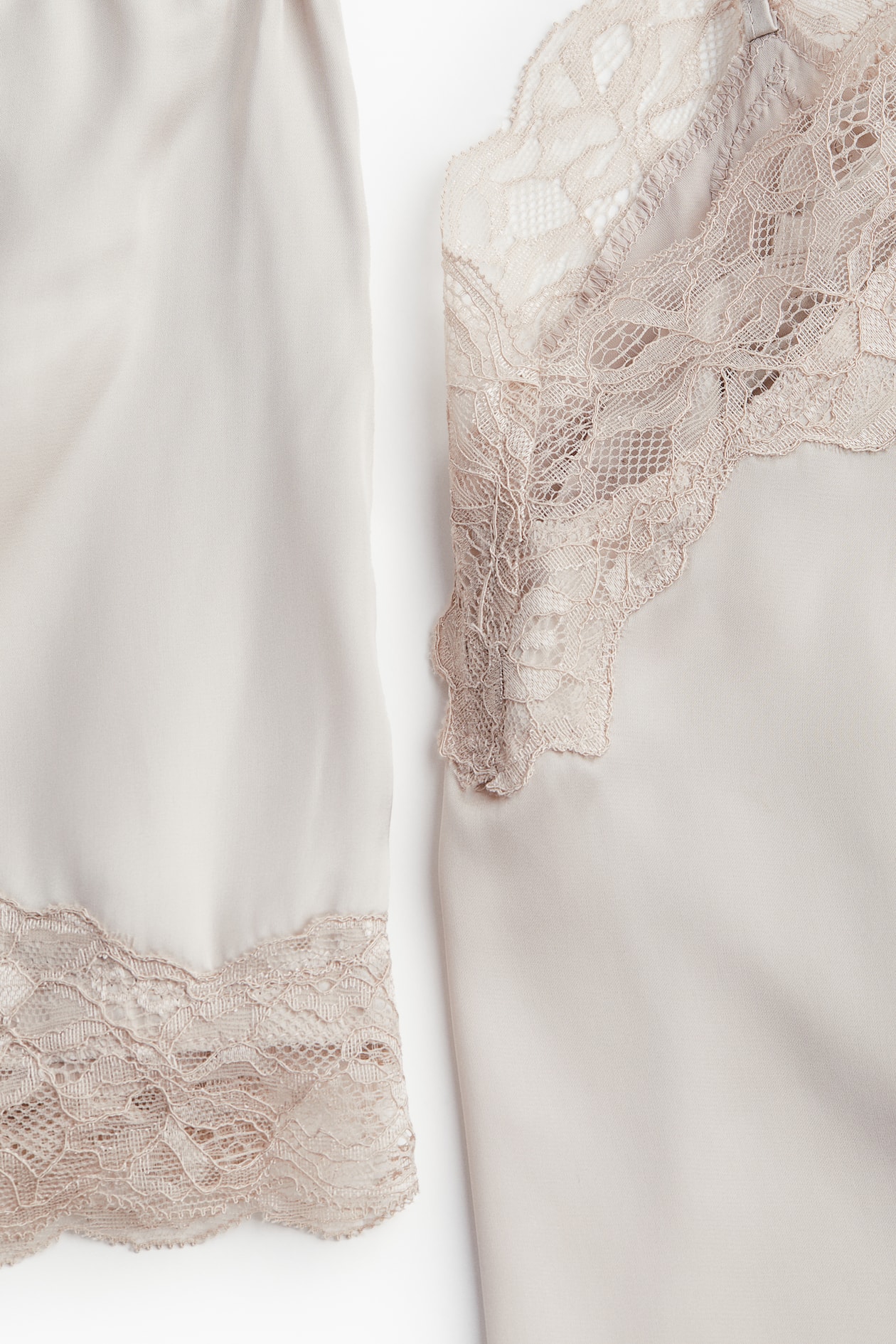 Lace-trimmed satin pyjamas - Light beige - Ladies | H&M GB