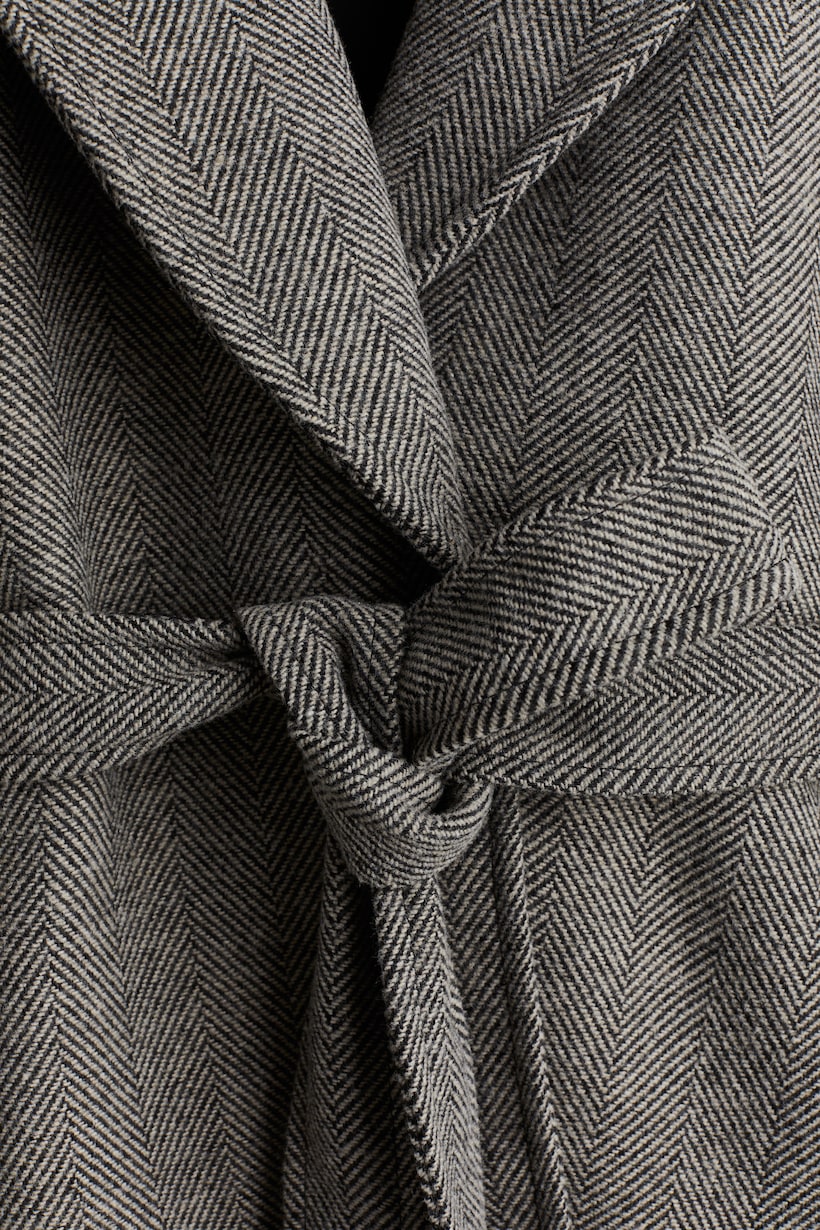 Tie-Belt Felted Coat - Dark gray/herringbone-pattern - Ladies | H&M US