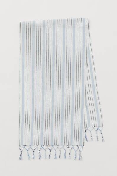 Linen-blend table runner - Light blue/Striped - Home All | H&M GB