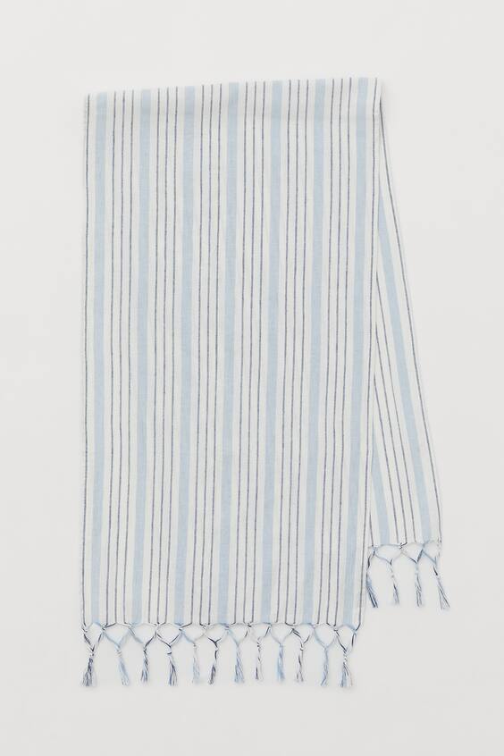 Linen-blend table runner - Light blue/Striped - Home All | H&M GB