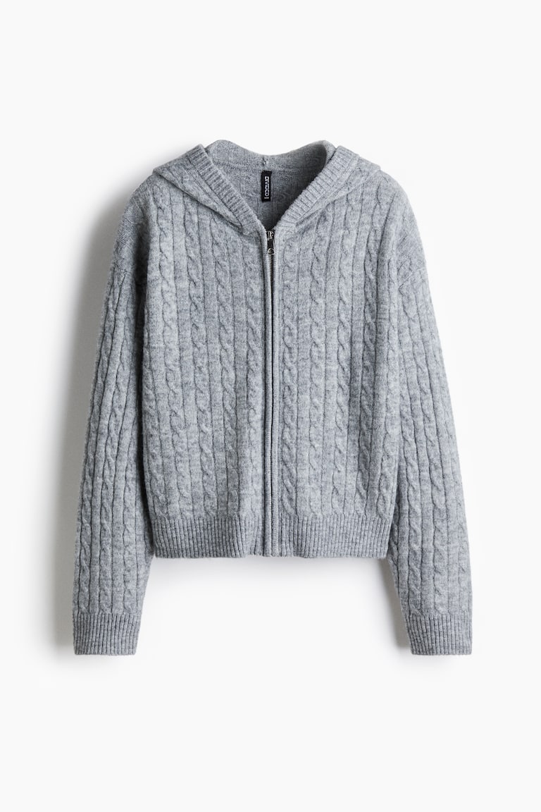 Women's Gray melange Cable-Knit Cardigan with Zipper | H&M US