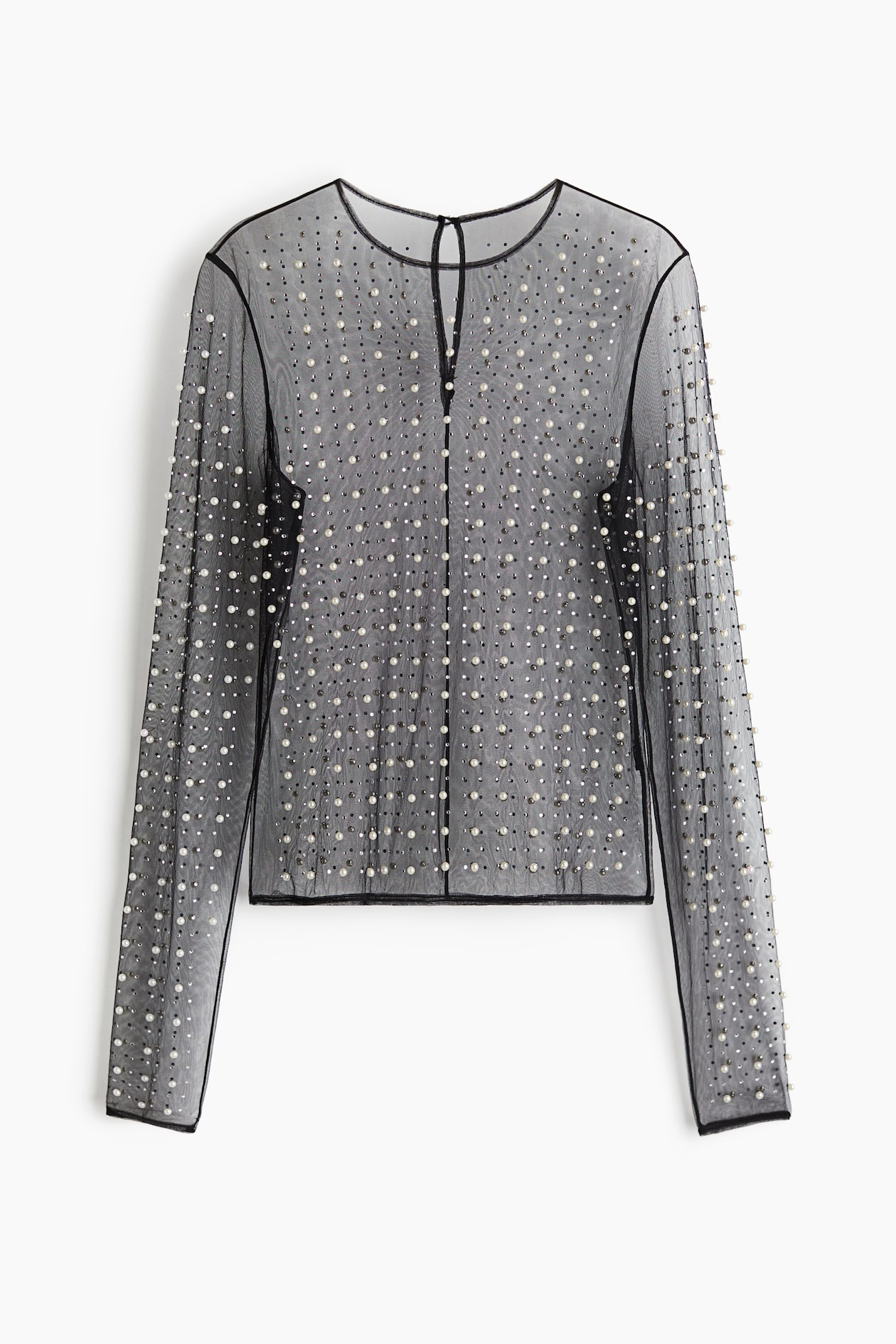 Women's Black Embellished Mesh Top | H&M US