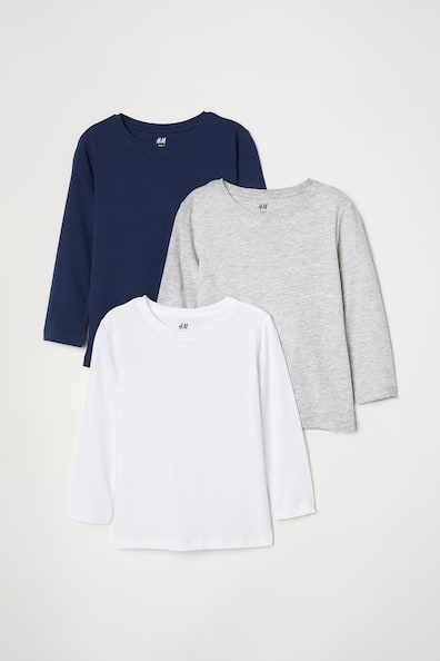 Dark blue 3-pack Long-sleeved T-shirts for kids | H&M US
