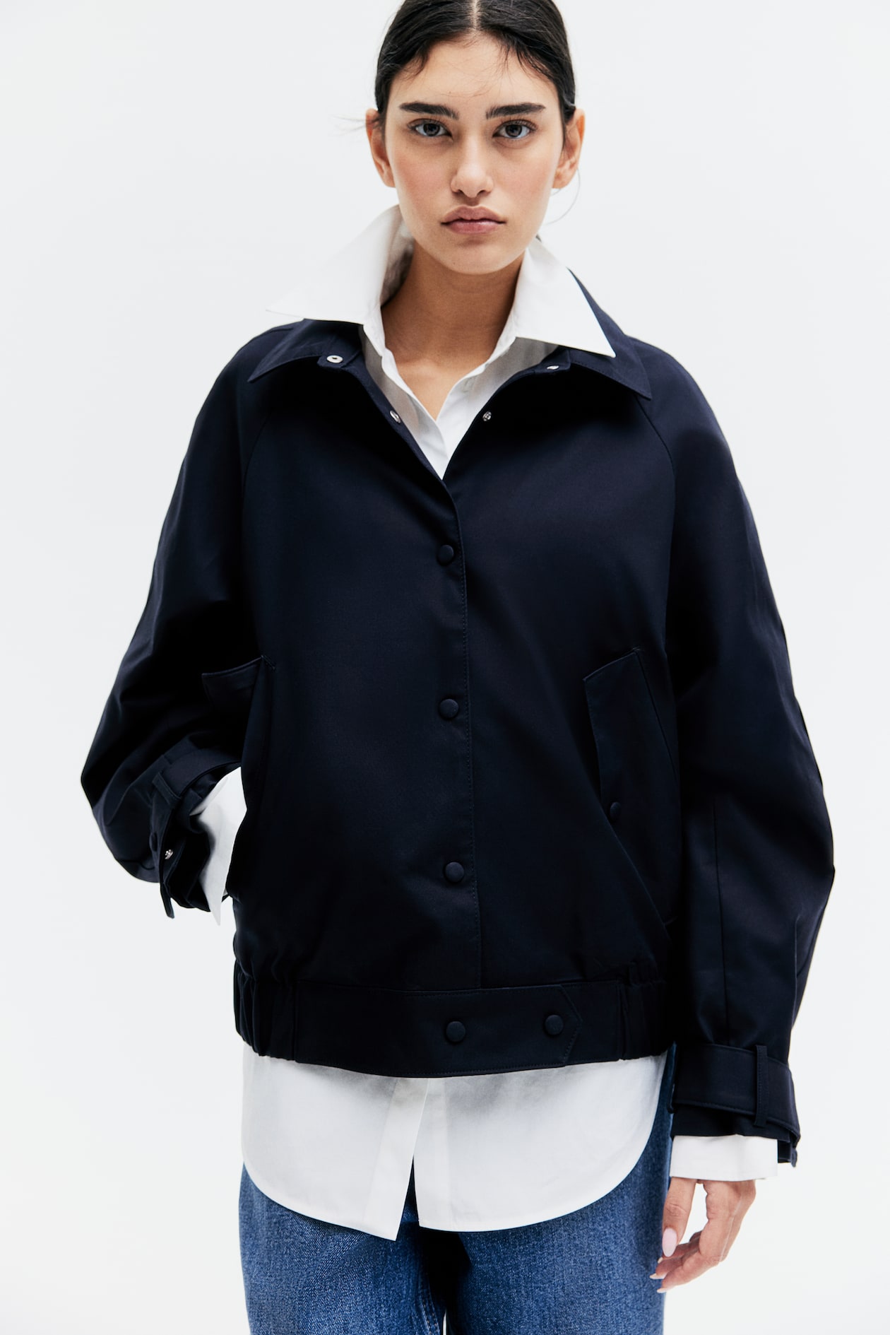 Collared twill jacket - ネイビーブルー - レディース | H&M JP